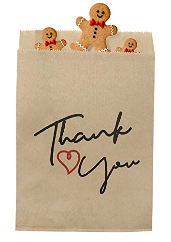 Jexila 100 Pack Thank You Paper Treat Bags Flat Kraft Cookie Favor Bag for Candy Snack Bakery Wedding Party Gift Bags( 5''X7'')