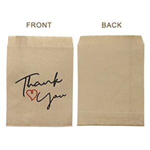 Jexila 100 Pack Thank You Paper Treat Bags Flat Kraft Cookie Favor Bag for Candy Snack Bakery Wedding Party Gift Bags( 5''X7'')