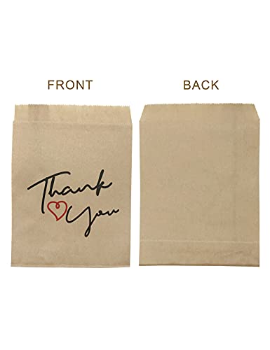 Jexila 100 Pack Thank You Paper Treat Bags Flat Kraft Cookie Favor Bag for Candy Snack Bakery Wedding Party Gift Bags( 5''X7'')