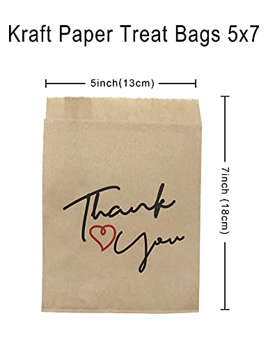 Jexila 100 Pack Thank You Paper Treat Bags Flat Kraft Cookie Favor Bag for Candy Snack Bakery Wedding Party Gift Bags( 5''X7'')