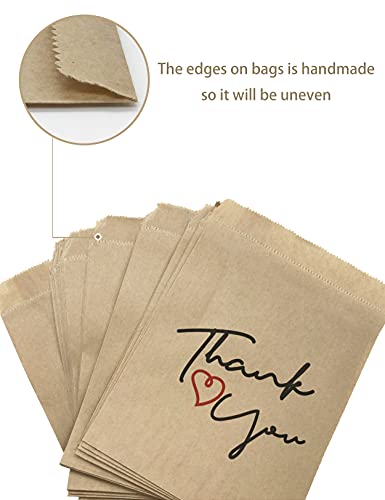 Jexila 100 Pack Thank You Paper Treat Bags Flat Kraft Cookie Favor Bag for Candy Snack Bakery Wedding Party Gift Bags( 5''X7'')