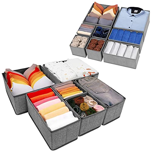 Criusia 14 Set Underwear Drawer Organizer, Foldable Underwear Drawer Organizer and Closet Dividers,Storage Box for Clothes, Socks, Underwear(Grey)