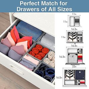 Criusia 14 Set Underwear Drawer Organizer, Foldable Underwear Drawer Organizer and Closet Dividers,Storage Box for Clothes, Socks, Underwear(Grey)