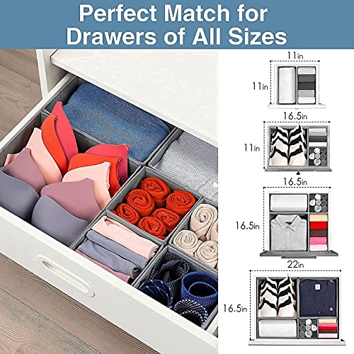 Criusia 14 Set Underwear Drawer Organizer, Foldable Underwear Drawer Organizer and Closet Dividers,Storage Box for Clothes, Socks, Underwear(Grey)