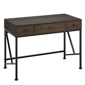 URKNO Computer Desk with 3 Drawers, 42" Wood Writing Desk for Home Office, Modern Simple Style Laptop Study Table, Makeup Vanity Console Table, Metal Frame, Easy Assembly, Dark Brown