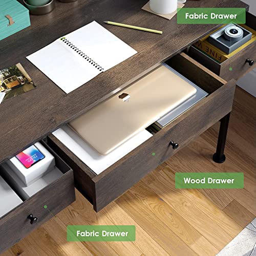 URKNO Computer Desk with 3 Drawers, 42" Wood Writing Desk for Home Office, Modern Simple Style Laptop Study Table, Makeup Vanity Console Table, Metal Frame, Easy Assembly, Dark Brown