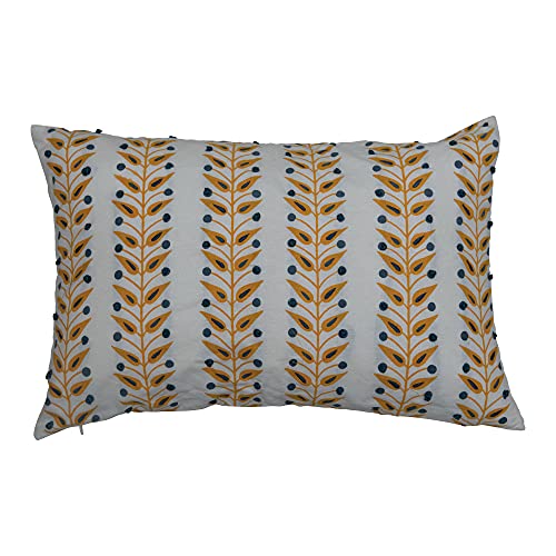 Creative Co-Op Cotton Printed Lumbar Embroidery & French Knots Pillow, Multicolored