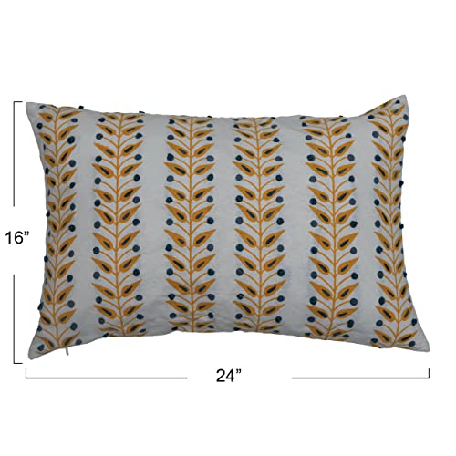 Creative Co-Op Cotton Printed Lumbar Embroidery & French Knots Pillow, Multicolored