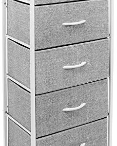 Sorbus Dresser Storage Tower, Organizer for Closet, Tall Dresser for Bedroom, Chest Drawer for Clothes, Hallway, Living Room, College Dorm, Steel Frame, Wood Top, Fabric, 5 Drawers (White/Gray)