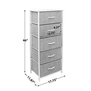 Sorbus Dresser Storage Tower, Organizer for Closet, Tall Dresser for Bedroom, Chest Drawer for Clothes, Hallway, Living Room, College Dorm, Steel Frame, Wood Top, Fabric, 5 Drawers (White/Gray)