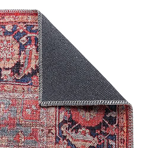 Rugs.com Maahru Collection Washable Rug – 3 Ft Square Rust Red Low-Pile Rug Perfect for Living Rooms, Kitchens, Entryways