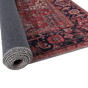 Rugs.com Maahru Collection Washable Rug – 3 Ft Square Rust Red Low-Pile Rug Perfect for Living Rooms, Kitchens, Entryways