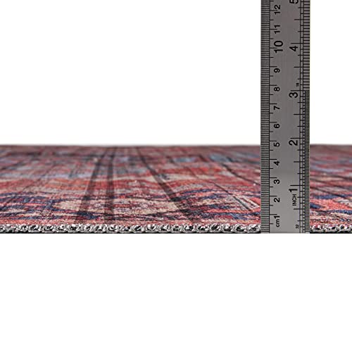 Rugs.com Maahru Collection Washable Rug – 3 Ft Square Rust Red Low-Pile Rug Perfect for Living Rooms, Kitchens, Entryways