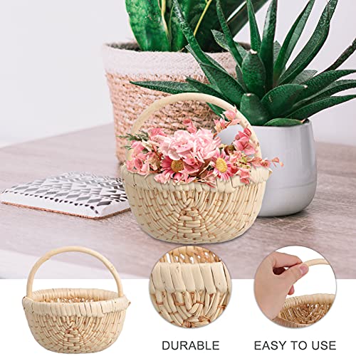 Hemoton Woven Storage Basket Wedding Flower Girl Basket Woven Ranttan Flower Bride Basket Picnic Basket for Wedding Bridal Ceremony Party Decoration (Beige) S Wicker Basket