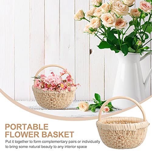 Hemoton Woven Storage Basket Wedding Flower Girl Basket Woven Ranttan Flower Bride Basket Picnic Basket for Wedding Bridal Ceremony Party Decoration (Beige) S Wicker Basket