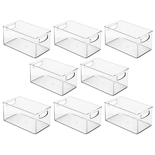 mDesign Plastic Storage Organizer Wide Container Bin with Handles for Bathroom, Home Organization - Holds Vitamins, Supplements, Makeup, Styling Tools - Ligne Collection - 8 Pack - Clear