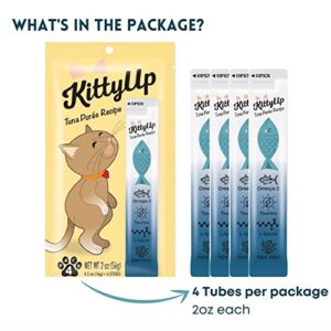 Kitty Up - Lickable Cat Treat Pouches for Indoor Cats - All Natural Tuna Puree Tube Treats - Kitten and Senior Soft Wet Cat Food - Limited Ingredient - Grain Free, Lysine, Taurine; 12 tubes .05 oz ea.