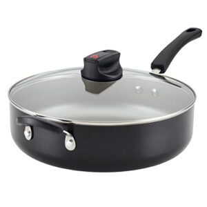 farberware smart control nonstick jumbo cooker/saute pan with lid and helper handle, 6 quart, black