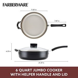 Farberware Smart Control Nonstick Jumbo Cooker/Saute Pan with Lid and Helper Handle, 6 Quart, Black