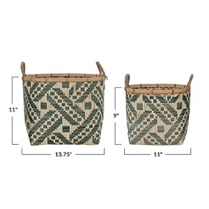 Creative Co-Op Hand-Woven Bamboo and Seagrass Construction, Set of 2 Basket, Natural & Green