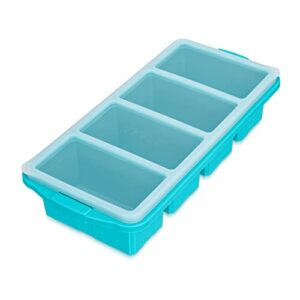 large ice cube freezing tray - soup freezing tray with airtight transparent lid - 4individual compartments with portion scales - storage for broth, sauces & liquid meal prep - oven & dishwasher-safe