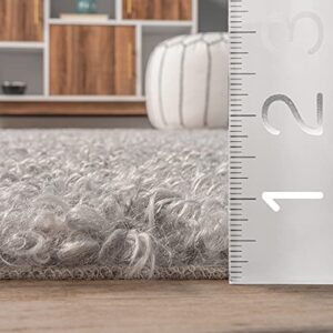 nuLOOM Marlow Machine Washable Soft Shaggy Faux Sheepskin Area Rug, 4' x 6', Light Grey