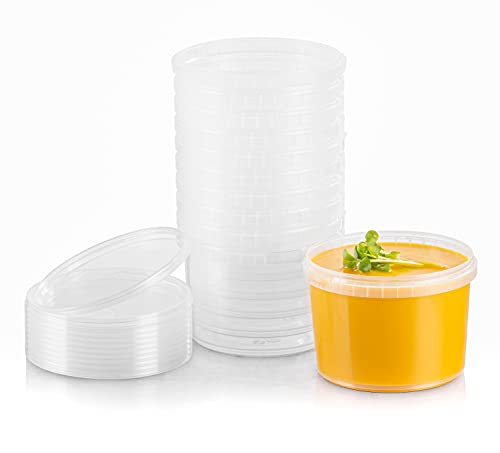 16-oz. Round Clear Deli Containers with Lids | Stackable, Tamper-Proof BPA-Free Food Storage Containers | Recyclable Space Saver Airtight Container for Kitchen Storage, Meal Prep, Take Out | 20 Pack