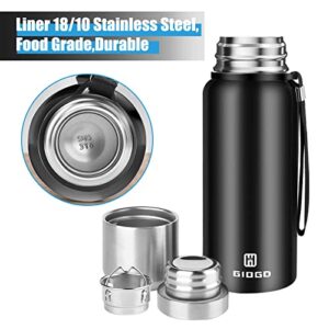 Insulated vacuum Thermo Bottle 16.9oz with cup lid Leakproof stainless water flask for coffee hot and cold drink.(Black,500ml)