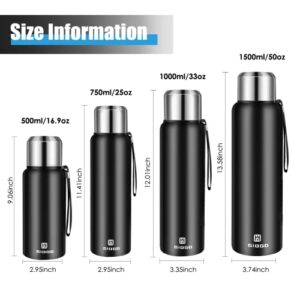 Insulated vacuum Thermo Bottle 16.9oz with cup lid Leakproof stainless water flask for coffee hot and cold drink.(Black,500ml)