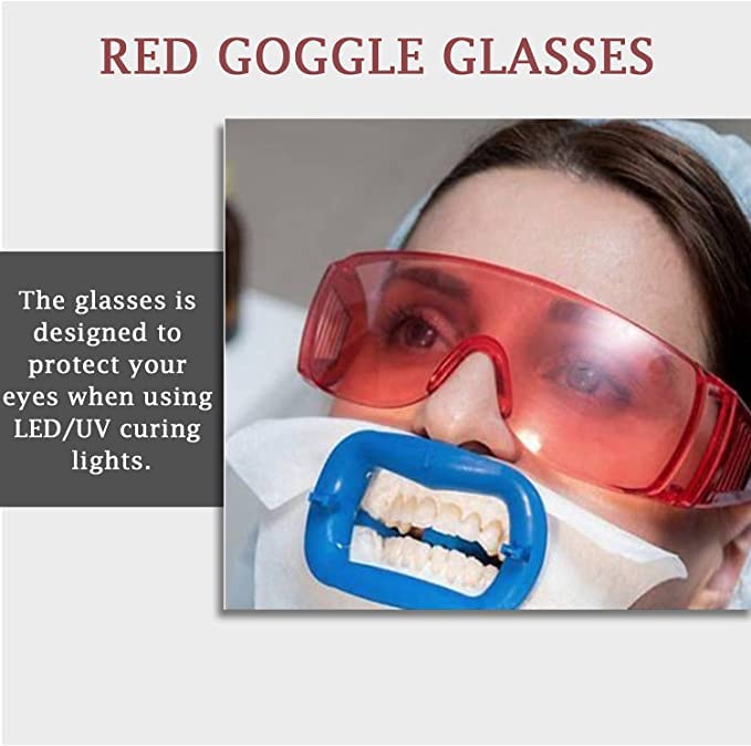 Carejoy Red Goggle Glasses,Dental Eye Protection Spectacles,Teeth Whitening lamp LED/UV Light Protective Eye Spectacles,Lab Safety Dental Protective Eye Glasses Teeth Whitening Tools