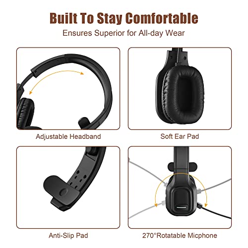 COMEXION Trucker Bluetooth Headset with Microphone Noise canceling, Wireless Headphone with Mute Microphone for Cell Phones, On Ear Bluetooth Headphone for Trucker, Home Office, Skype, Zoom.