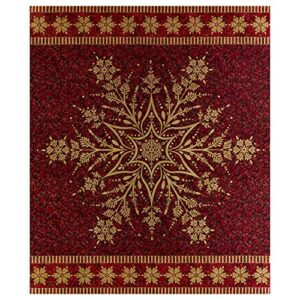 northcott metallic shimmer frost snowflake 36'' panel fabric, dark red gold