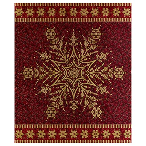 Northcott Metallic Shimmer Frost Snowflake 36'' Panel Fabric, Dark Red Gold