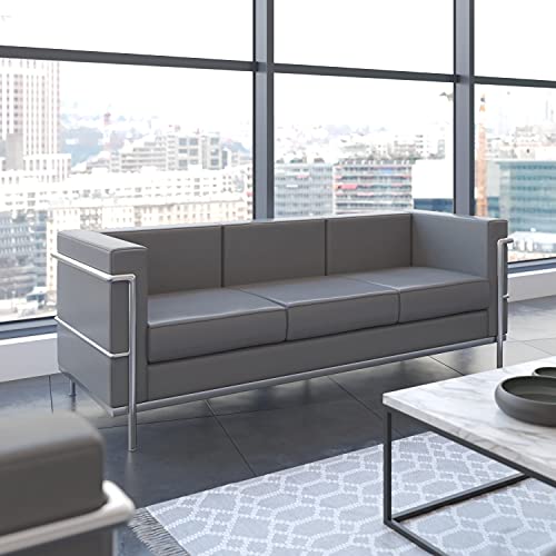 Flash Furniture Hercules Regal Series Contemporary Gray LeatherSoft Sofa with Encasing Frame