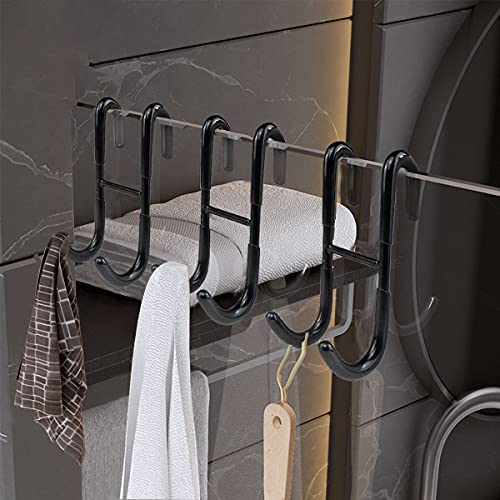 Shower Door Hooks, 2 Pack Towel Hooks for Bathroom Frameless Glass Drilling-Free Hanger, 304 Stainless Steel Over The Glass Door Hooks for Bathing Suits, Robe, Towel, Squeegee, Loofah, Shaver(Black)