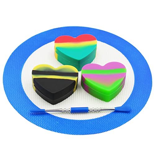 vitakiwi 17ml Heart Wax Silicone Containers Non-stick Jars with 7.87" Silicone Mat and 4.8" Carving Tool