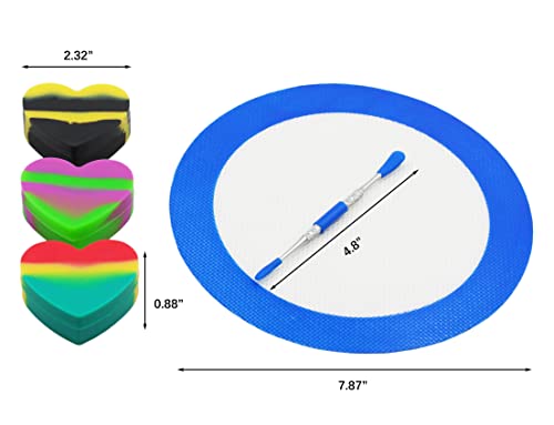 vitakiwi 17ml Heart Wax Silicone Containers Non-stick Jars with 7.87" Silicone Mat and 4.8" Carving Tool