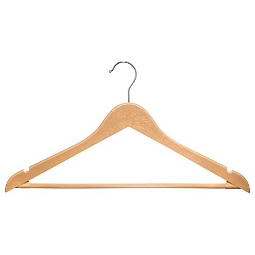 USTECH Bowed Shaped Eco-Friendly Closet Hanger with Trouser Bar for Suit, Coat, and Pant | Wood Finish Heavy Duty Clothes Hanger with Shoulder Notch to Hold Strappy Dresses | Pack of 20