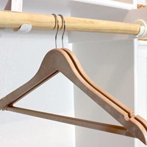 USTECH Bowed Shaped Eco-Friendly Closet Hanger with Trouser Bar for Suit, Coat, and Pant | Wood Finish Heavy Duty Clothes Hanger with Shoulder Notch to Hold Strappy Dresses | Pack of 20