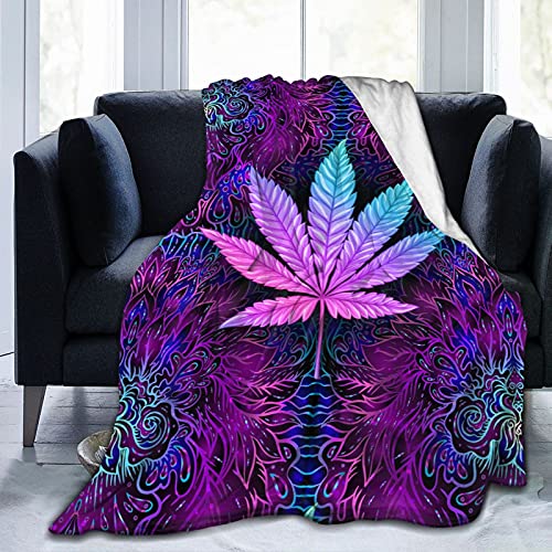 Gaseekry Blanket Colourful Weed Leaves Fleece Flannel Throw Blankets for Couch Bed Sofa Car,Cozy Soft Blanket Throw Queen King Full Size for Kids Women Adults 80 inchX60 inch, Black