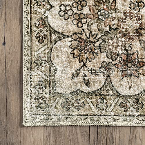 nuLOOM Paisley Machine Washable Faded Floral Border Medallion Area Rug, 6' x 9', Beige