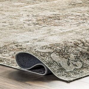 nuLOOM Paisley Machine Washable Faded Floral Border Medallion Area Rug, 6' x 9', Beige