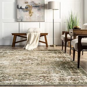 nuLOOM Paisley Machine Washable Faded Floral Border Medallion Area Rug, 6' x 9', Beige