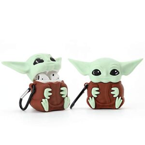 wifantien 3d yoda case for airpod 2/1 case,3d cute cartoon women girls kids stylish fashion chic lovely kawaii yoda baby shape keychain soft silicone case for airpods 1 & 2 case(yoda baby)