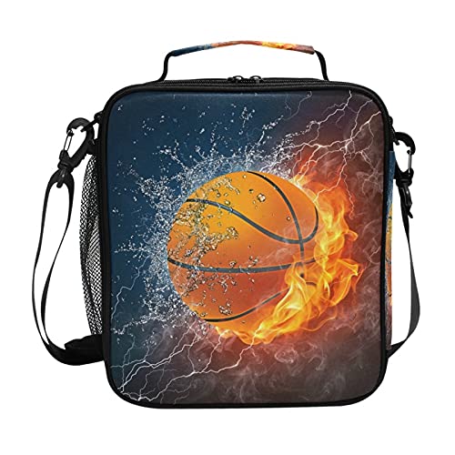 ZOEO Lunch Bag Burning Basketball Insulated Lunch Box for Kids Cooler Tote Large Lunchbox Adjustable Shoulder Strap for Men Women Girl Boy School Office Work Picnic…