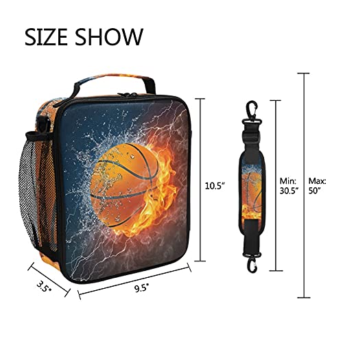 ZOEO Lunch Bag Burning Basketball Insulated Lunch Box for Kids Cooler Tote Large Lunchbox Adjustable Shoulder Strap for Men Women Girl Boy School Office Work Picnic…