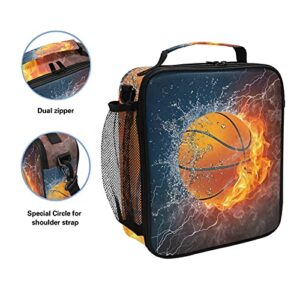 ZOEO Lunch Bag Burning Basketball Insulated Lunch Box for Kids Cooler Tote Large Lunchbox Adjustable Shoulder Strap for Men Women Girl Boy School Office Work Picnic…