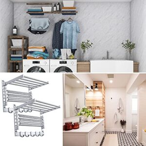 Yaegoo Clothes Drying Rack, Foldable Wall Mounted Laundry Drying Rack, Drying Rack Swivel Towel Rack with Hooks and Swing Arms, Space Saver Clothes Rack in Laundry Room and Bathroom