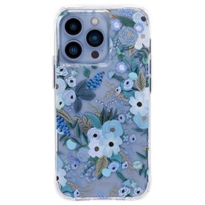 rifle paper co - case for iphone 13 pro max - 10 ft drop protection - gold foil accents - 6.7 inch - garden party blue