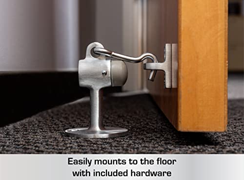 BRINKS Commercial - Floor Door Stop with Holder, Satin Chrome Finish - Non-Obtrusive Option to Protect Doors and Walls